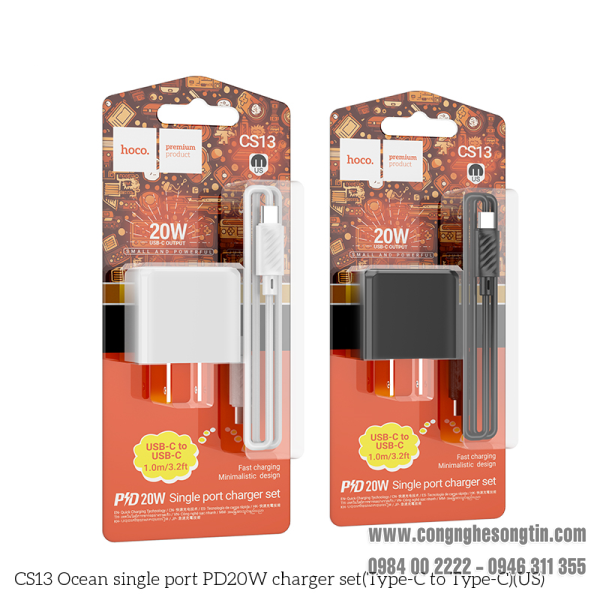 Bộ Cóc Cáp Sạc Nhanh Hoco CS13 Type C Ra Type C PD 20W + QC 3.0